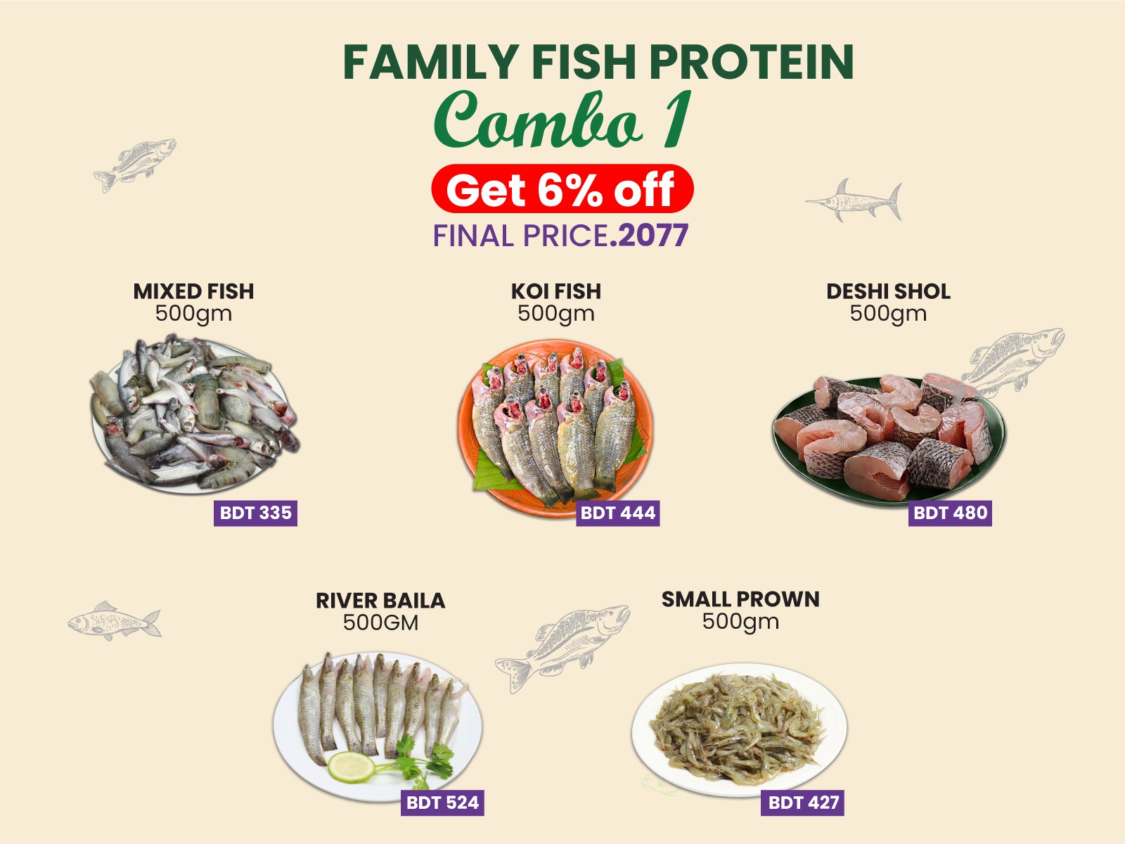 Fresh Today - Family Fish Protein Combo- 1 (Panchmishali Fish R/C- 500 ...